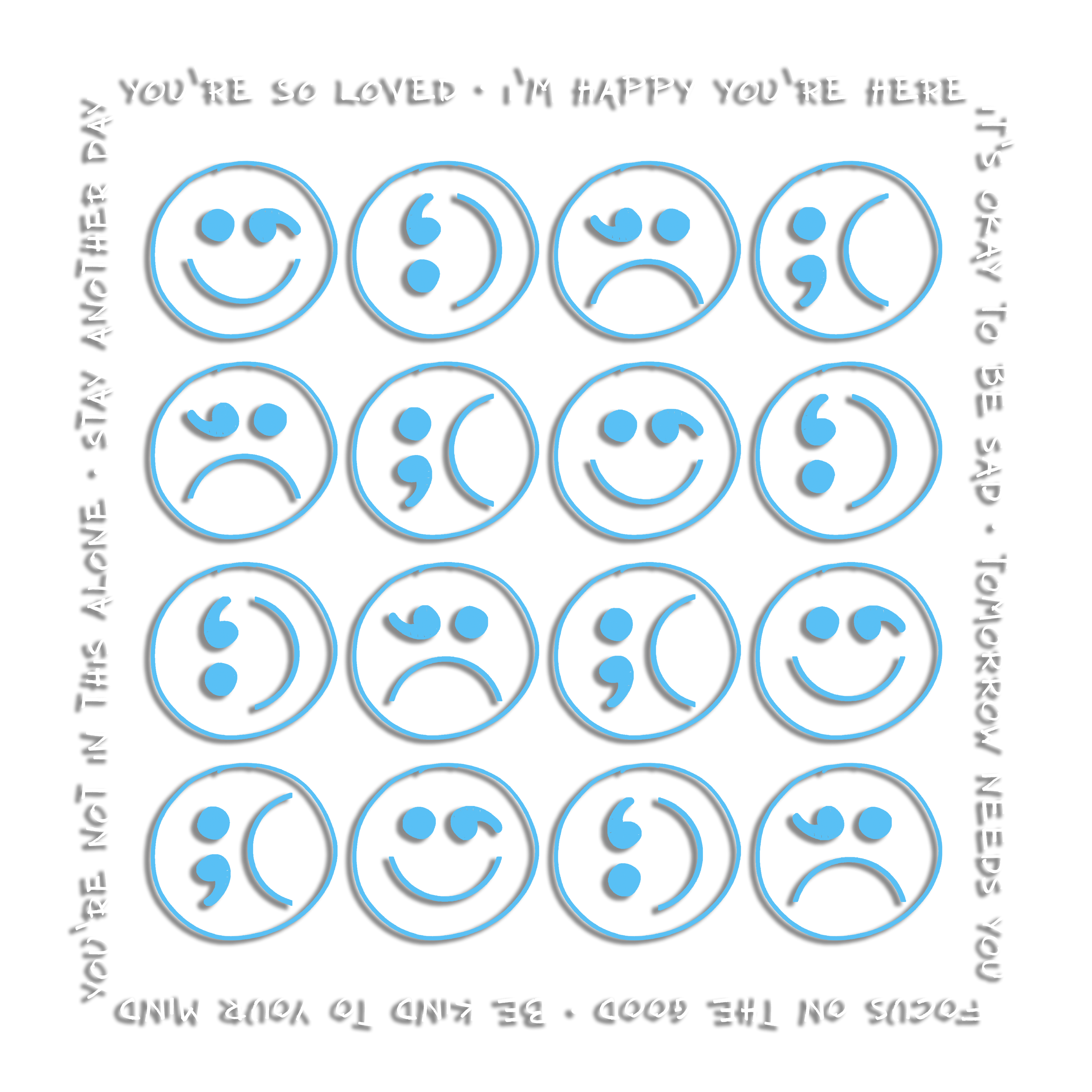 Multi Smiley Face Blue Screen Printed