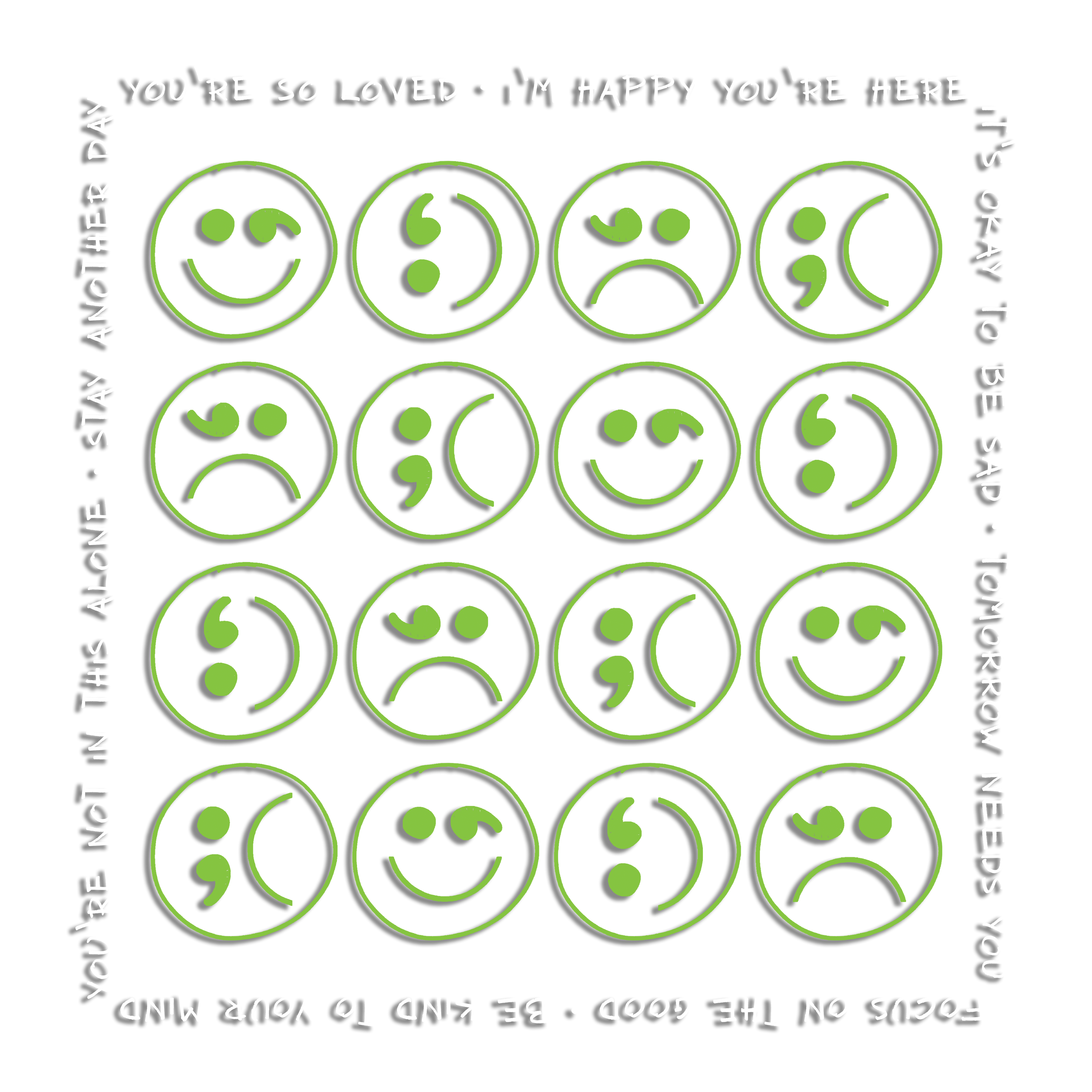 Multi Smiley Face Green Screen Printed