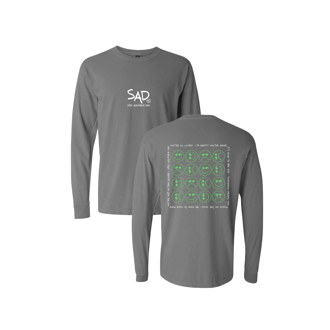 Multi Smiley Face Mint Screen Printed Grey Long Sleeve - Mental Health ...